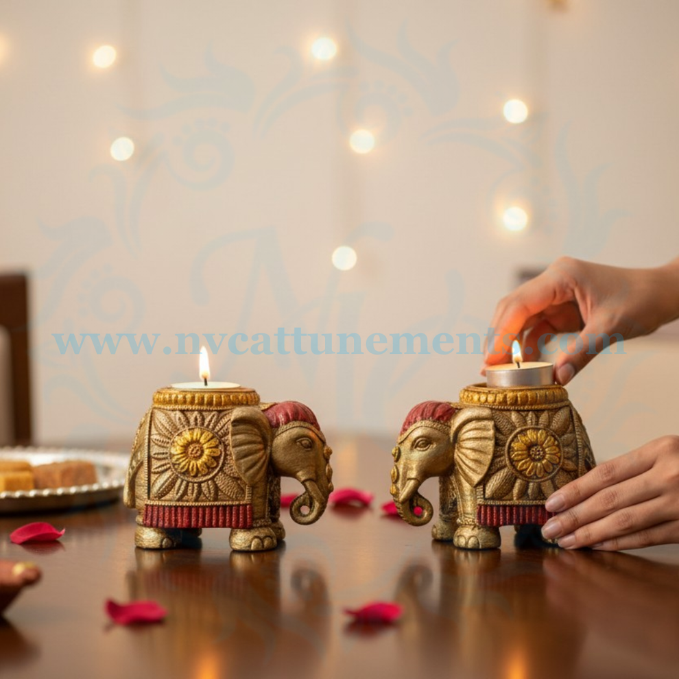 PAIR OF RESIN ELEPHANT TLIGHT CANDLE HOLDER (RED & GOLDEN) – NVC ...